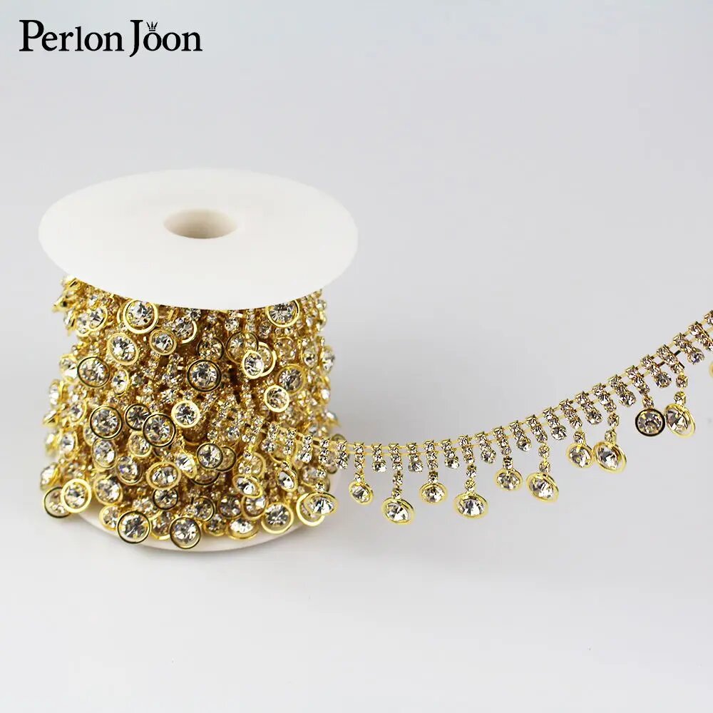 Цепочка с кристаллами Perlon joon ML015 1 yard, Желтый, Gold