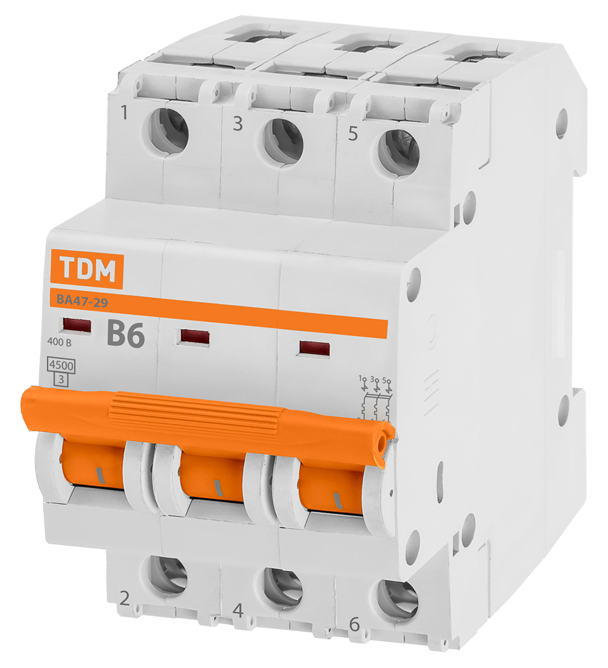 Автоматический выключатель TDM Electric / ТДМ Электрик ВА47-29, 3P 6A характеристика B, 4.5кА, SQ0206-0038 / электроавтомат