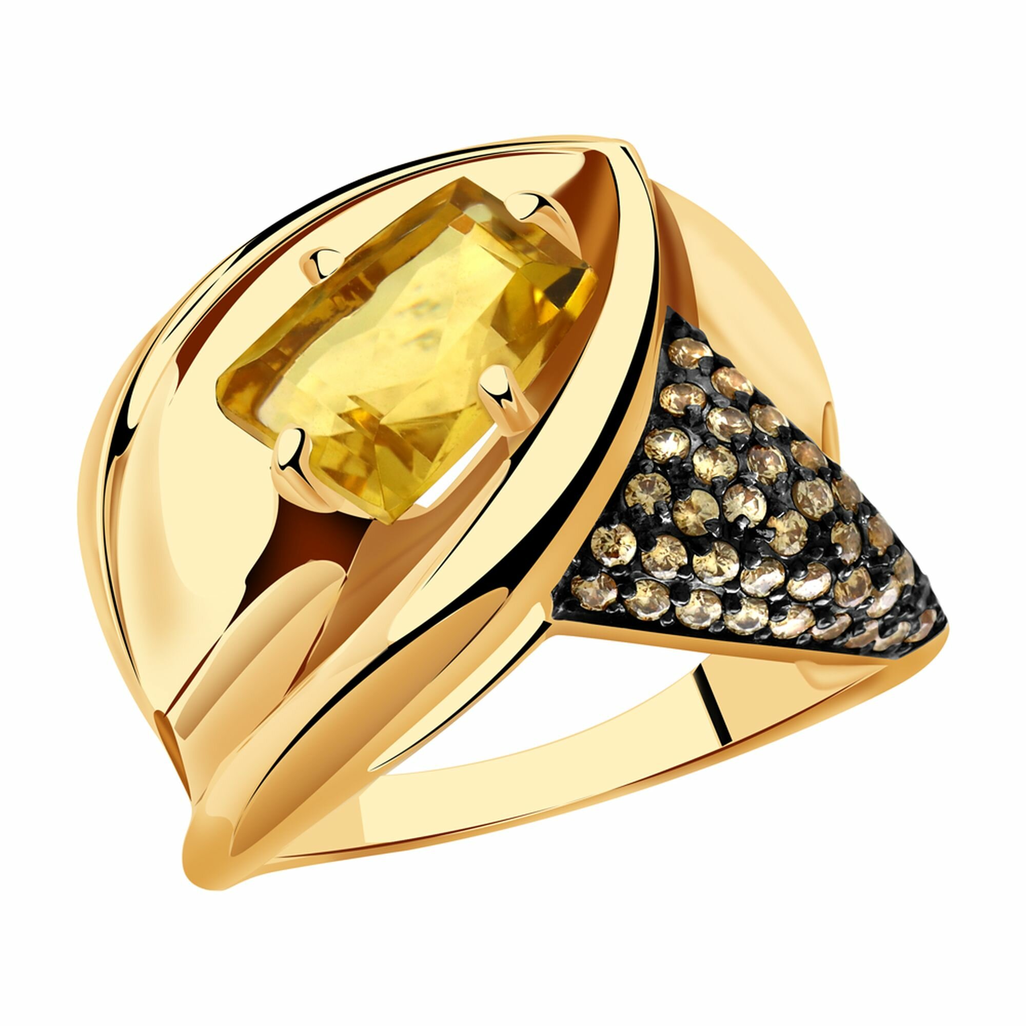 Кольцо, красное золото, 585 проба, фианит, цитрин