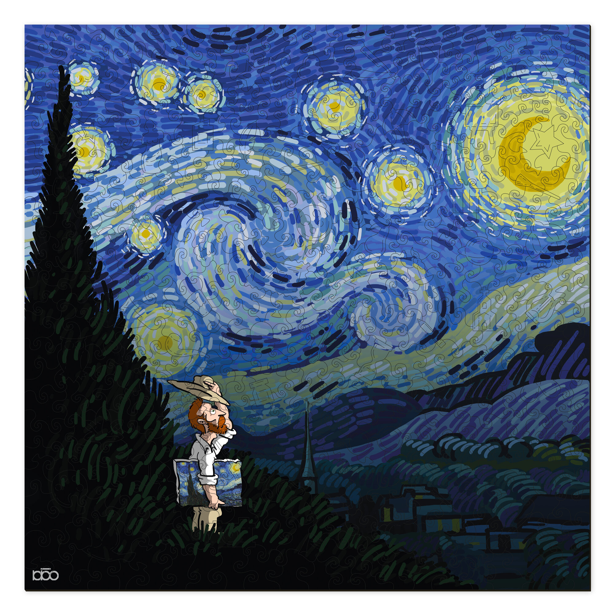 Деревянный пазл для детей и взрослых/Ван Гог - Звёздная ночь/головоломка/подарочный набор/игра