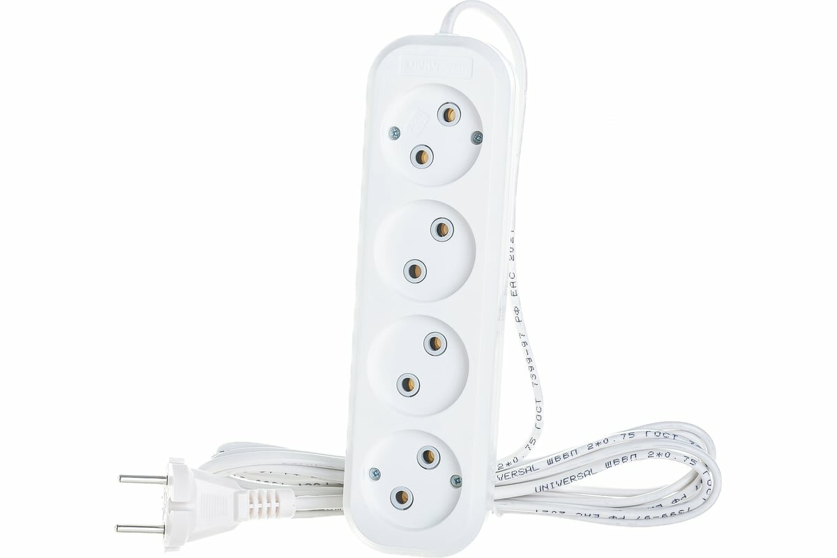 Удлинитель UNIVersal 3 метра, 4 розетки, без заземления, 6А