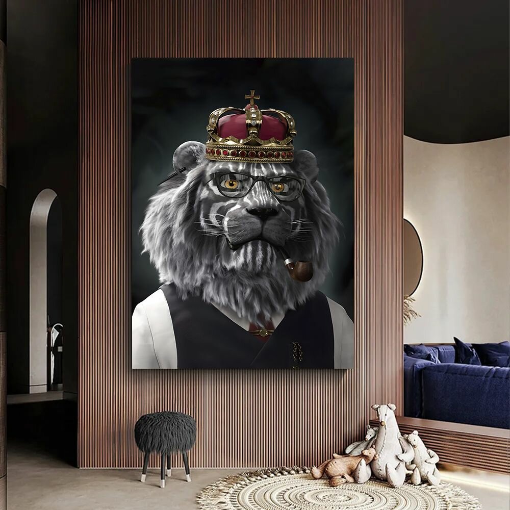 Картина "Лев в короне", на холсте, на подрамнике, крепление "крокодил", 50 см x 70 см