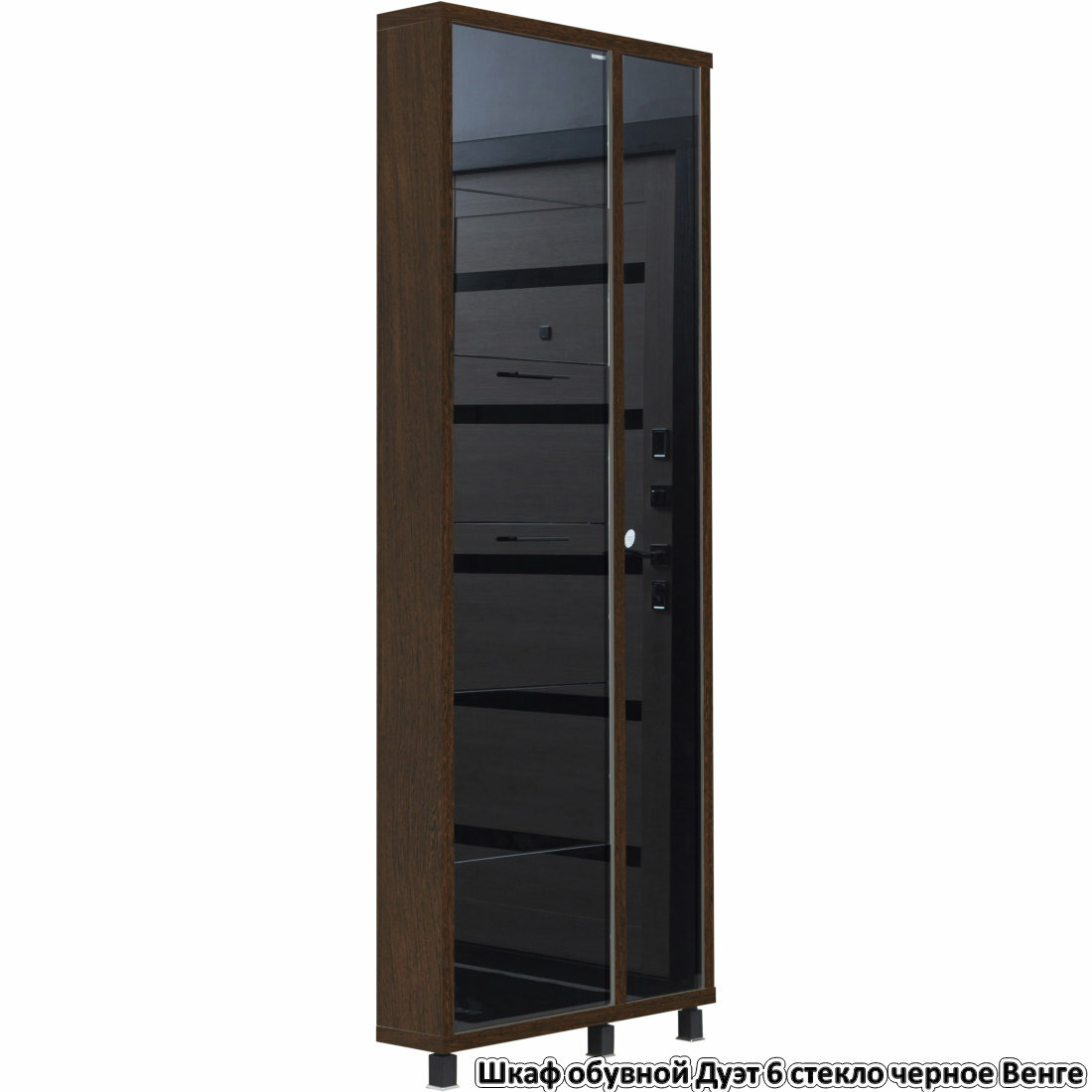 Шкаф обувной Дуэт 6 стекло черное венге, Айрон, Ш:83 см, В:208 см, Г:19 см.