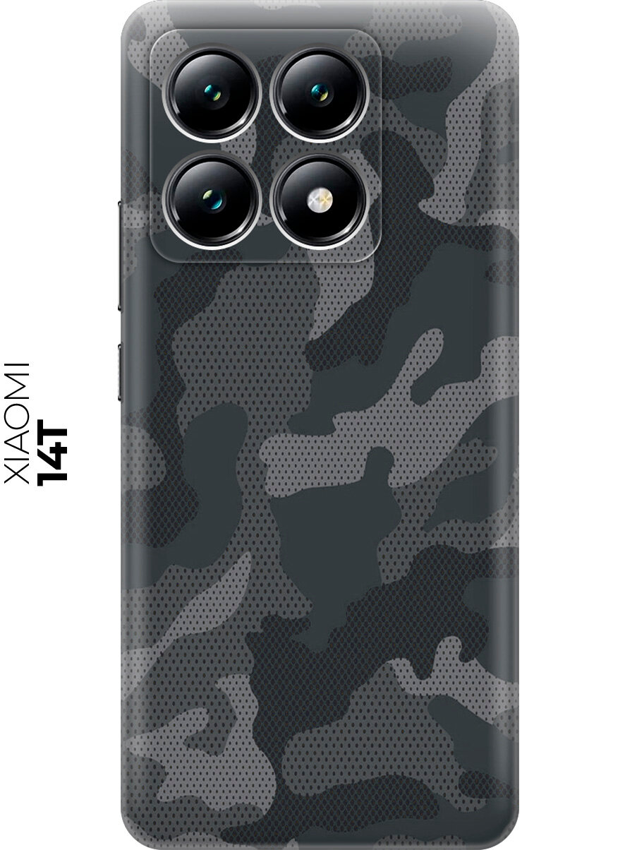 Силиконовый чехол на Xiaomi 14T с принтом "Серо-синий камуфляж"