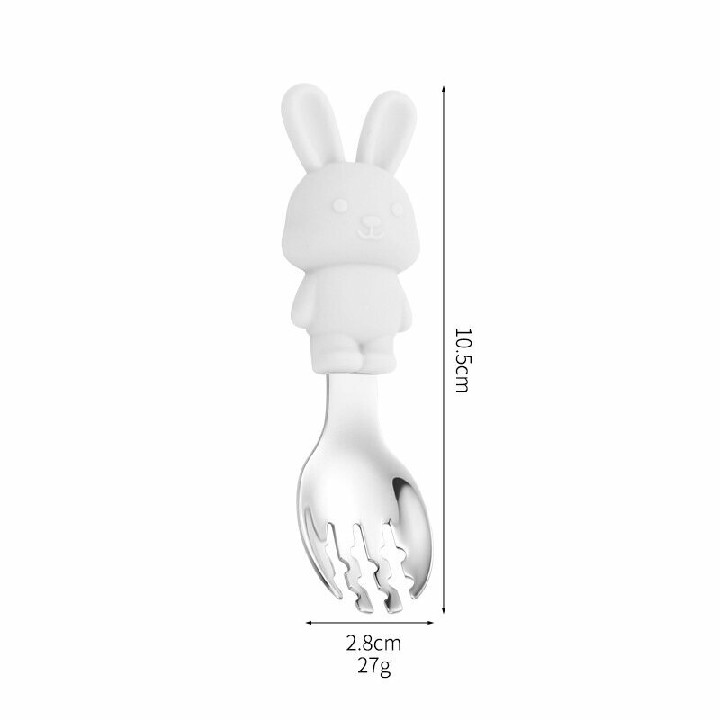 Детская вилка из нержавеющей стали 304 с белым кроликом, детское питание