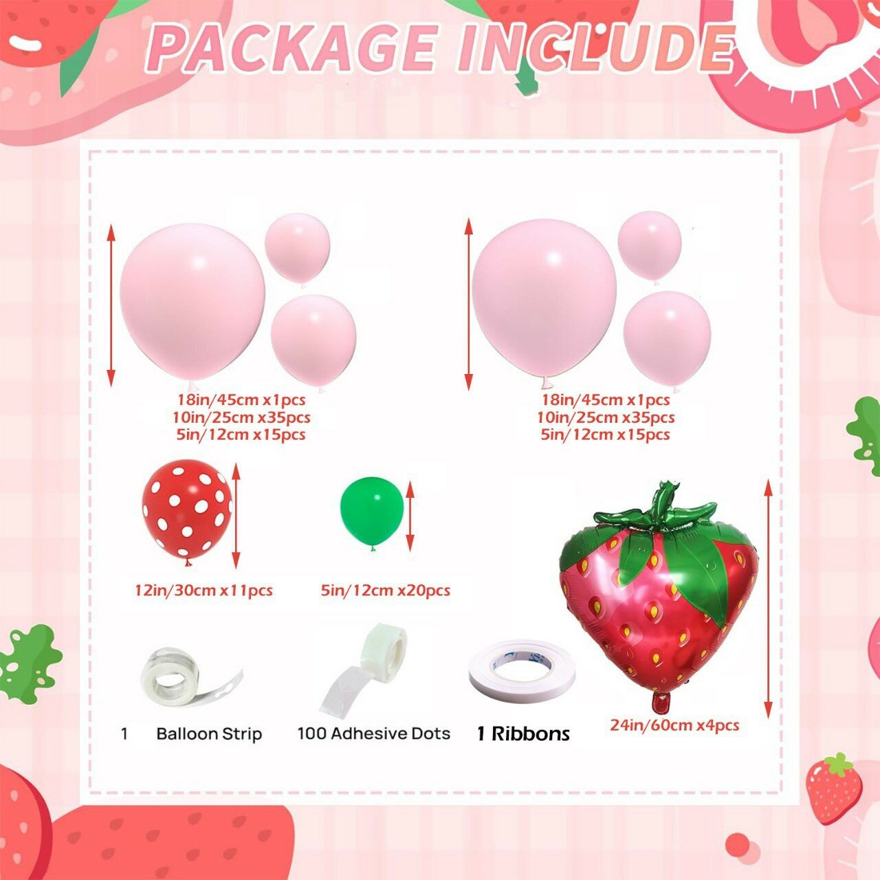 Набор воздушных шаров "Фруктово-клубничный", для девочек, 18 шт