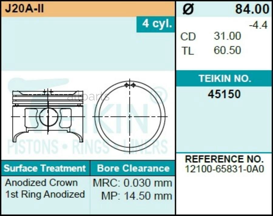 TEIKIN 45150STD Поршень двигателя без колец