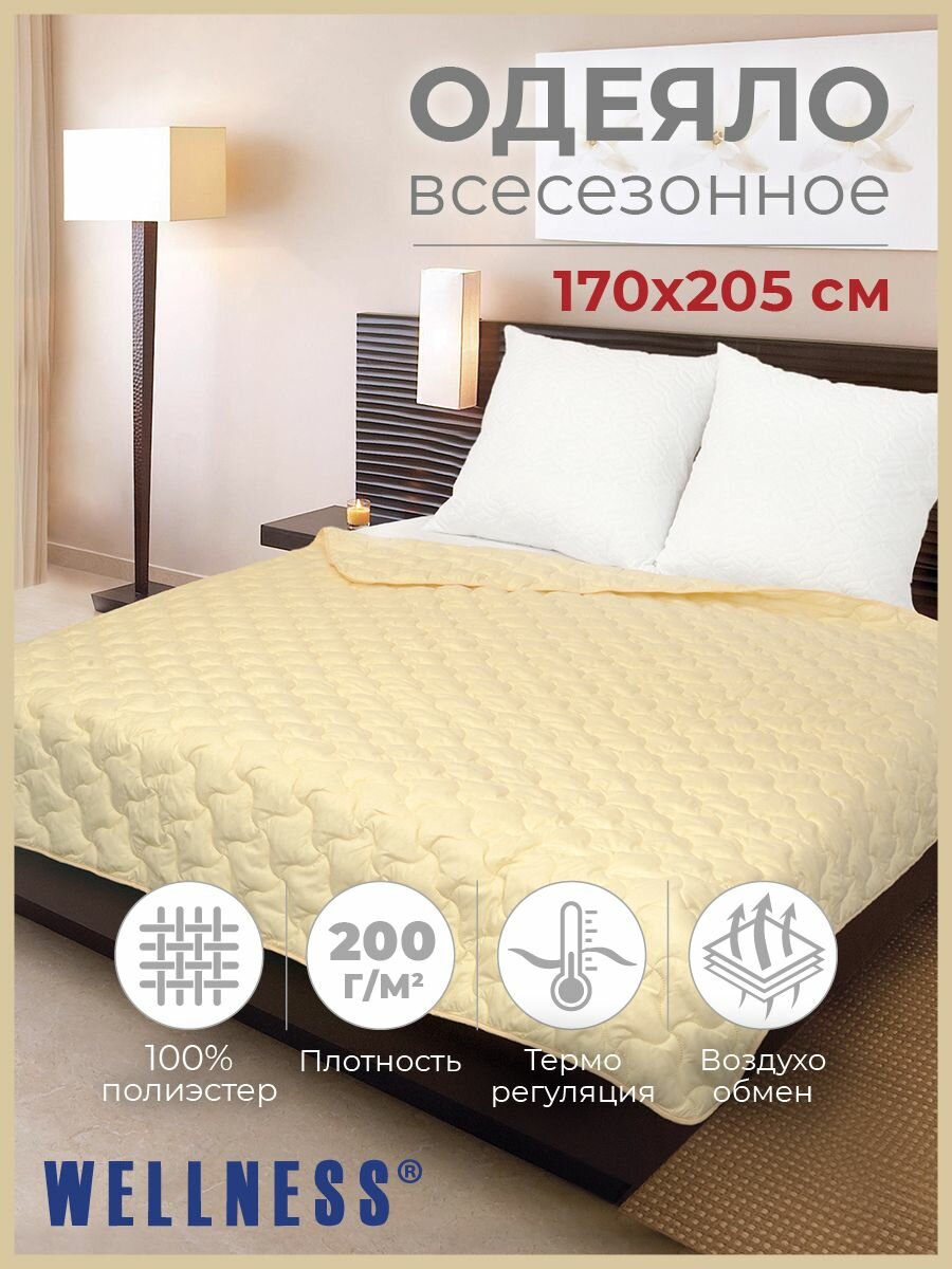 Одеяло 170x205 см двуспальное всесезонное Wellness