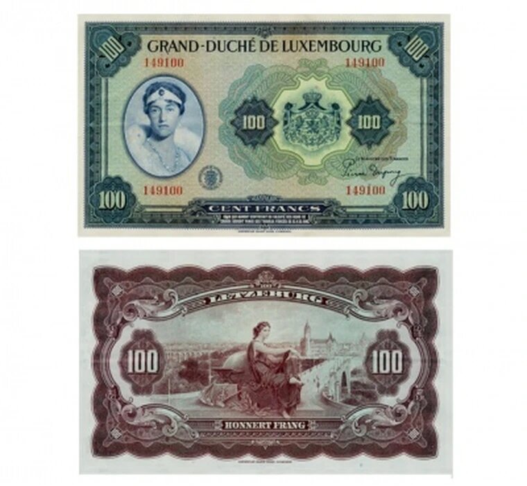 100 франков 1944 Люксембург, сувенирная копия, банкноты и купюры редкие коллекционные