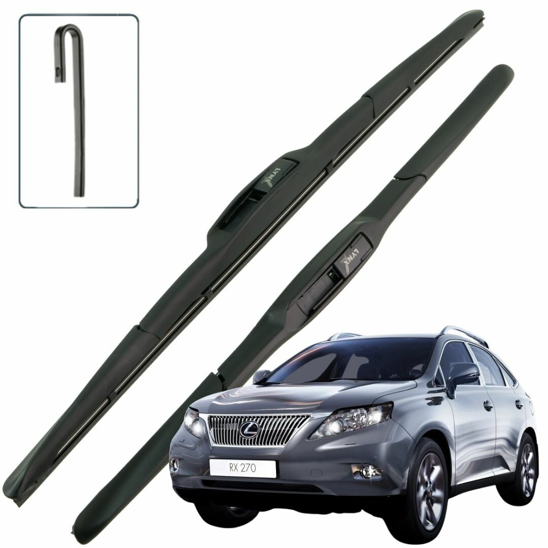 Дворники Lexus RX270 (3) AL10 / Лексус РХ270 АЛ10 2010 / 2011 / 2012 Щетки стеклоочистителя гибридные ОЕМ для автомобиля LYNXauto 650мм-550мм к-т 2шт.