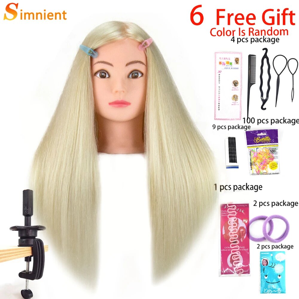 Голова-манекен Simnient для парикмахеров с натуральными волосами White With gift
