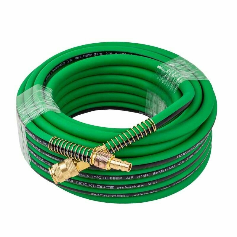 Шланг воздушный резиновый армированный с фитингами 8*14мм*15м ROCKFORCE