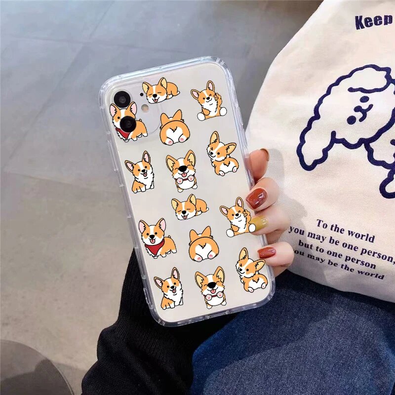 Прозрачный чехол для телефона с рисунком собаки корги для IPhone 14 13 12 Mini 7 11 Pro Max X XS MAX XR SE2 8 14 Plus, мягкий силиконовый чехол из ТПУ с изображением животных -8, for iPhone 14 Pro