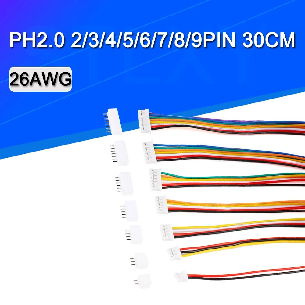 Stlxy PH2.0MM Провод разъема RC 26AWG 30см 10шт 5 Sets 9P