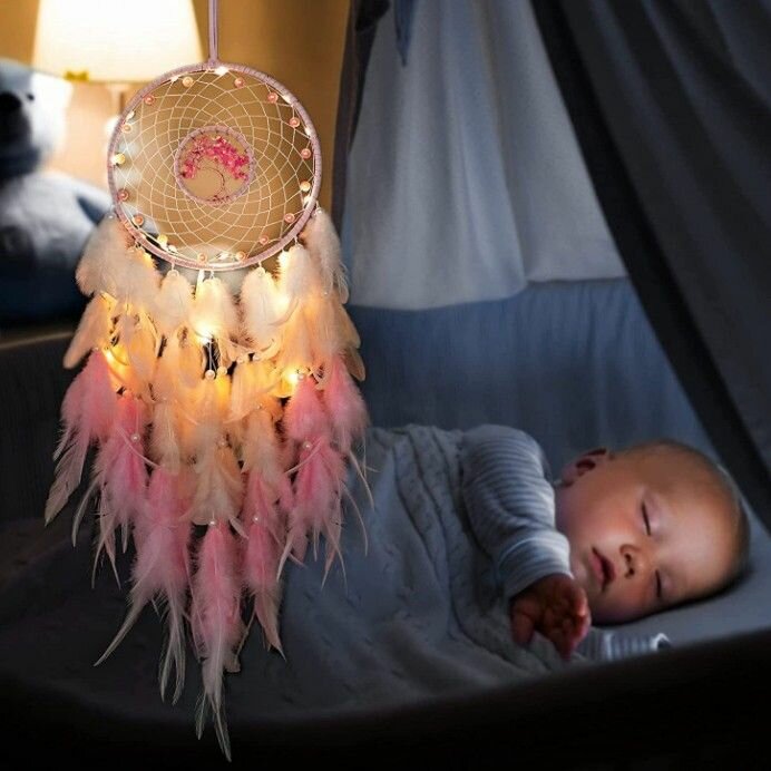 Хрустальное Древо жизни, перо, Ловец снов, подоконник для спальни, креативное украшение со светодиодной подсветкой