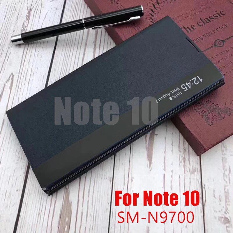 Для Samsung Galaxy Note 10 Plus Note 10, кожаные флип-чехлы с видом на окно, свободные откидные звонки, смарт-чип, флип-кожаные чехлы для Samsung Note 10+ Note 10 Black
