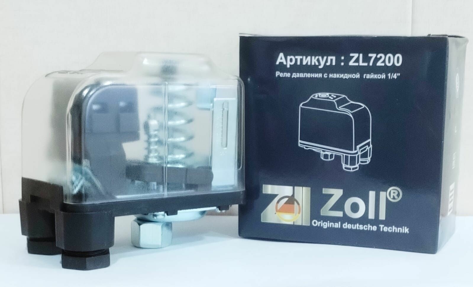 Реле давления воды для насоса Zoll ZL7200 с накидной гайкой 1/4" прозрачный корпус