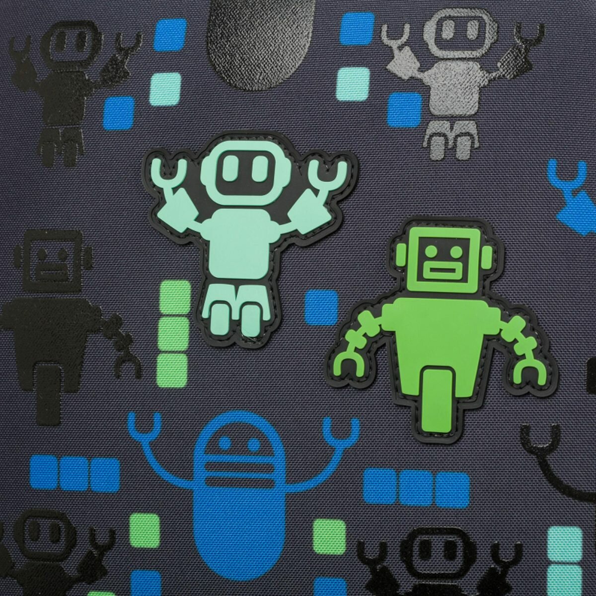 Ранец школьный Комус Класс Basic Robot Паттерн, анатомический, черный фигурные резиновые нашивки, 2 отделения