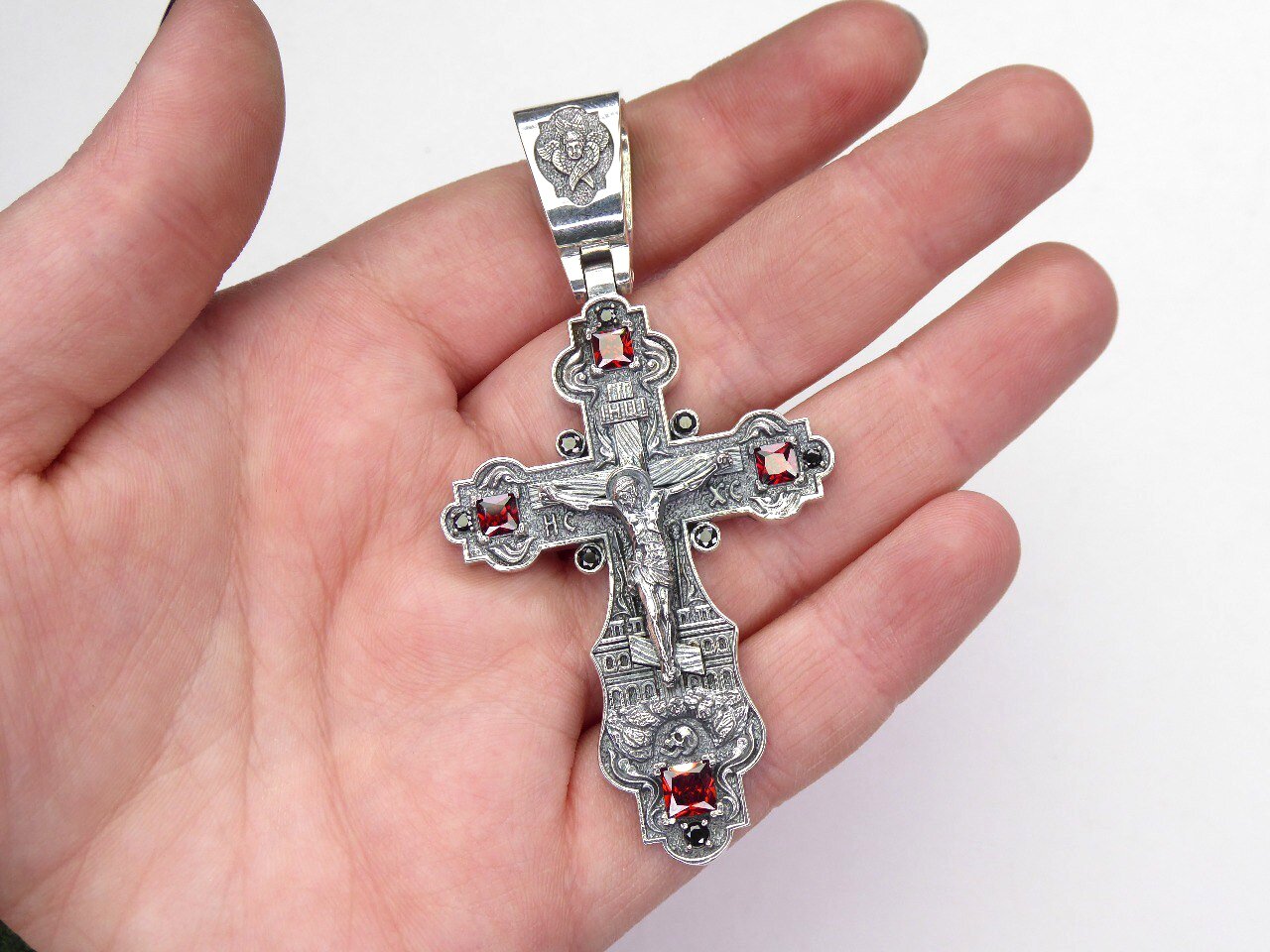 Крестик, серебро, 925 проба, фианит