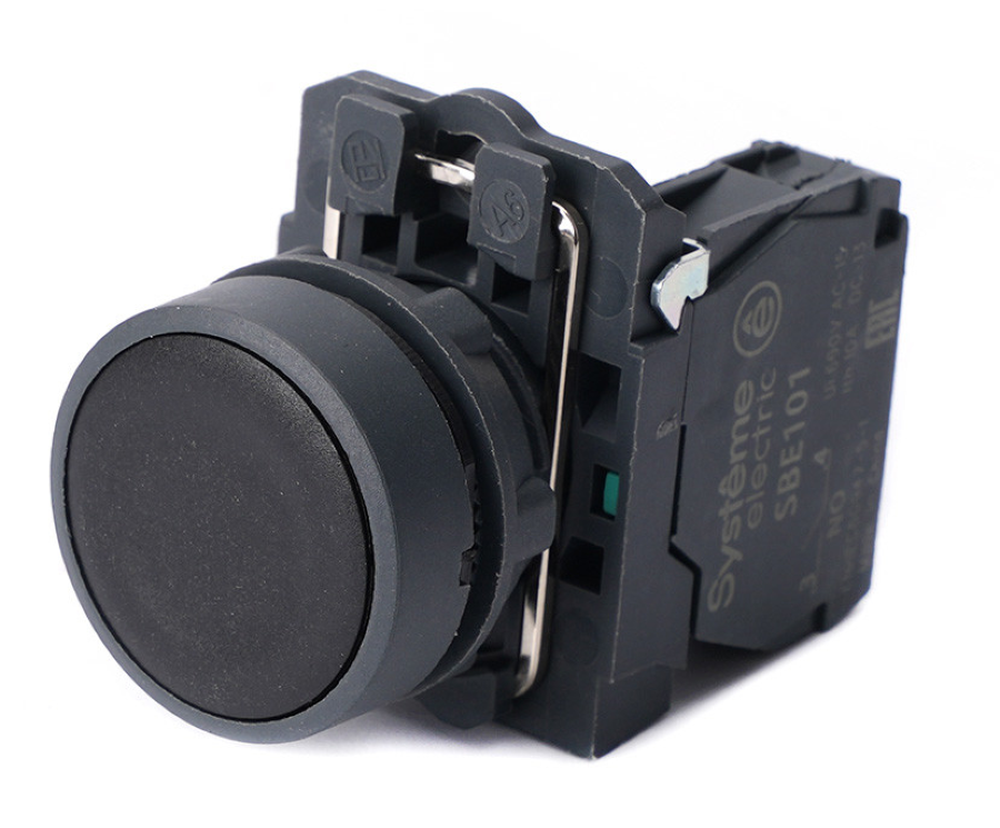 Кнопка управления Systeme Electric / Систем Электрик SB5 модульная возвратная в сборе, пластик черная, 1НО IP65, под отверстие диаметром 22мм, SB5AA21 / кнопочный пост