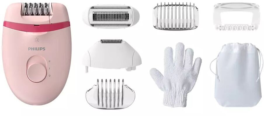 Philips Эпилятор Philips BRE285/00 скор:2 насад:5 от электр. сети белый/розовый