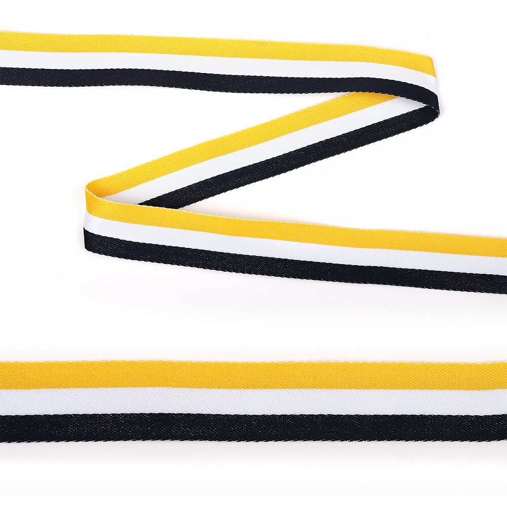 Тесьма TBY тканая неэластичная Лампас ширина 25 мм цвет белый, желтый, черный, 45,7 м (NET7525)
