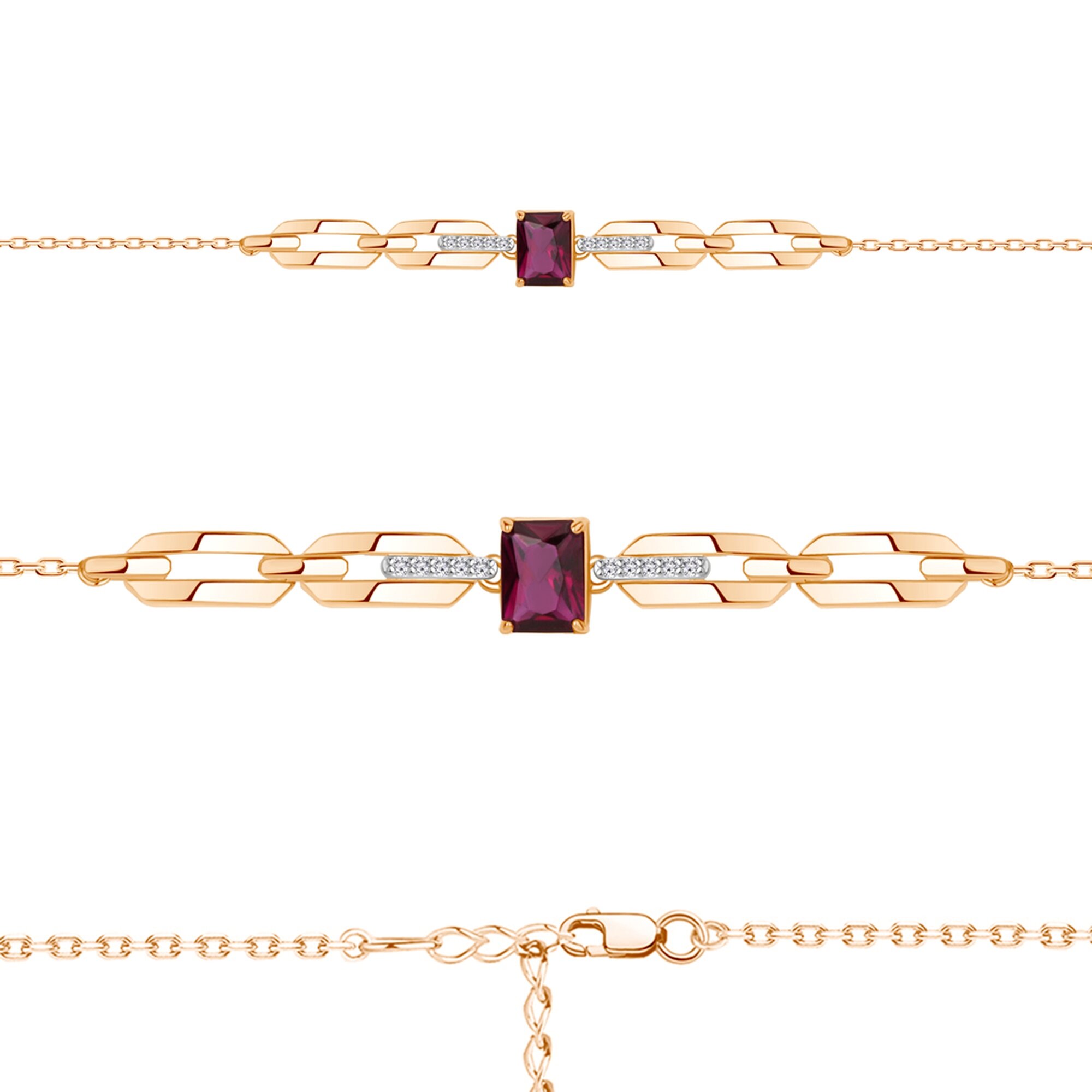 Браслет, серебро, 925 проба, золочение, фианит, гранат