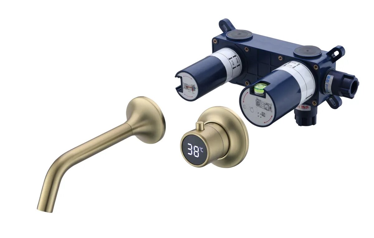 Встраиваемый смеситель для раковины/умывальника(OCAS) кран для ванной латунь настенный смешивание горячей/холодной воды цифровой дисплей, Серый, A-B42