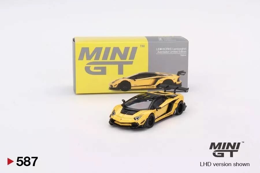 Машинка TSM Mini GT 1/64 #587 Lamborghini Aventador LB WORKS Limited Edition Yellow 2023 Die-cast Alloy Car Model Collection Gift