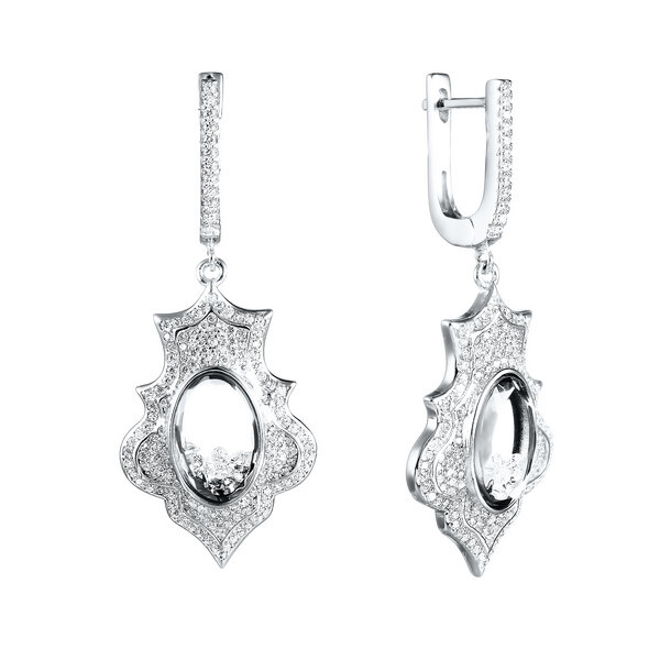 Серьги, серебро, 925 проба, стекло, фианит