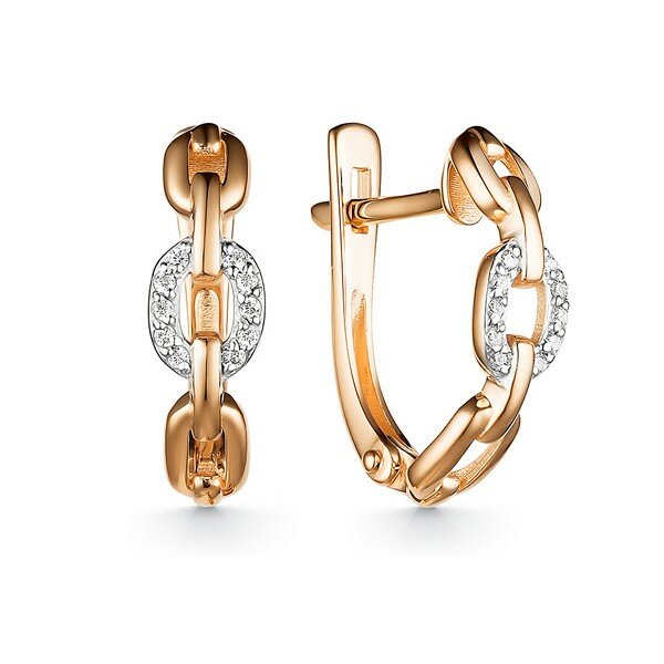 Серьги, красное золото, 585 проба, фианит