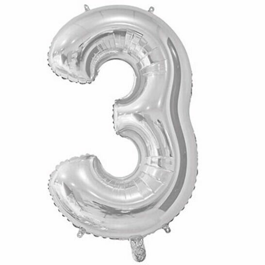 Воздушный шар Веселая затея "Цифра 3", Silver, 26 дюймов