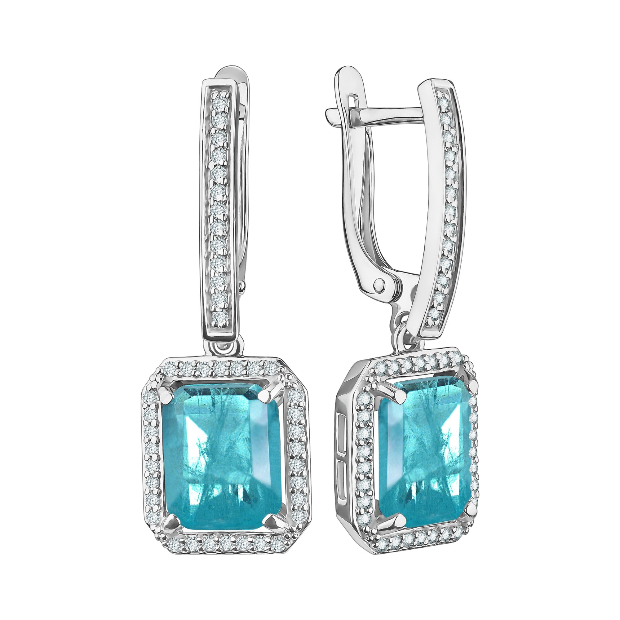 Серьги, серебро, 925 проба, родирование, фианит, горный хрусталь