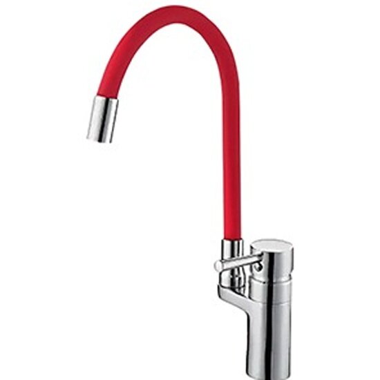 Смеситель для кухни D-lin с силиконовым изливом D157315-4, красный и хром