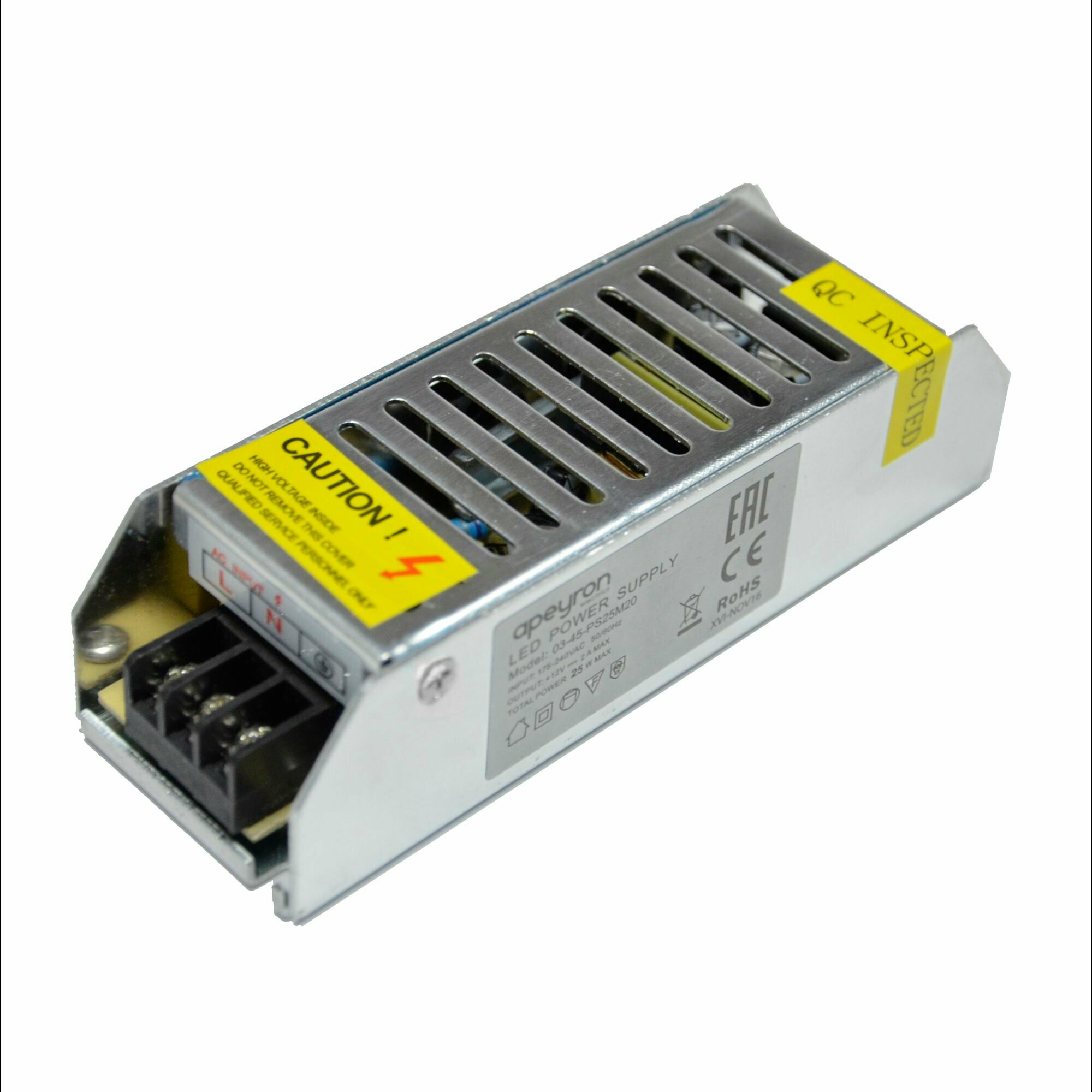 Блок питания Apeyron 03-45, 12В, 25Вт, 175-265В, 2.08А, IP20, 120х40х32мм