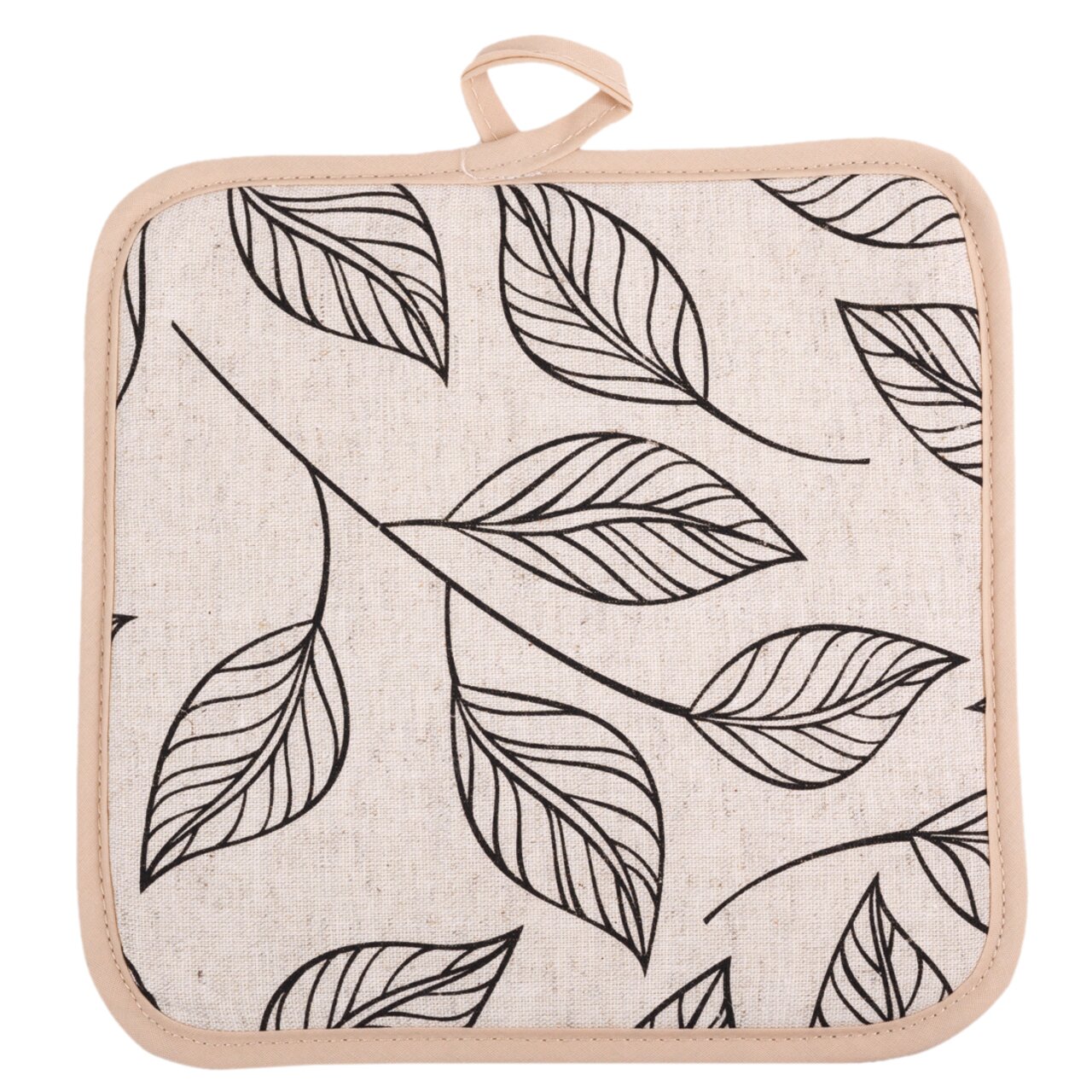 Прихватка Листики 18х18 см - термостойкая хлопковая прихватка с рисунком Листики для кухни