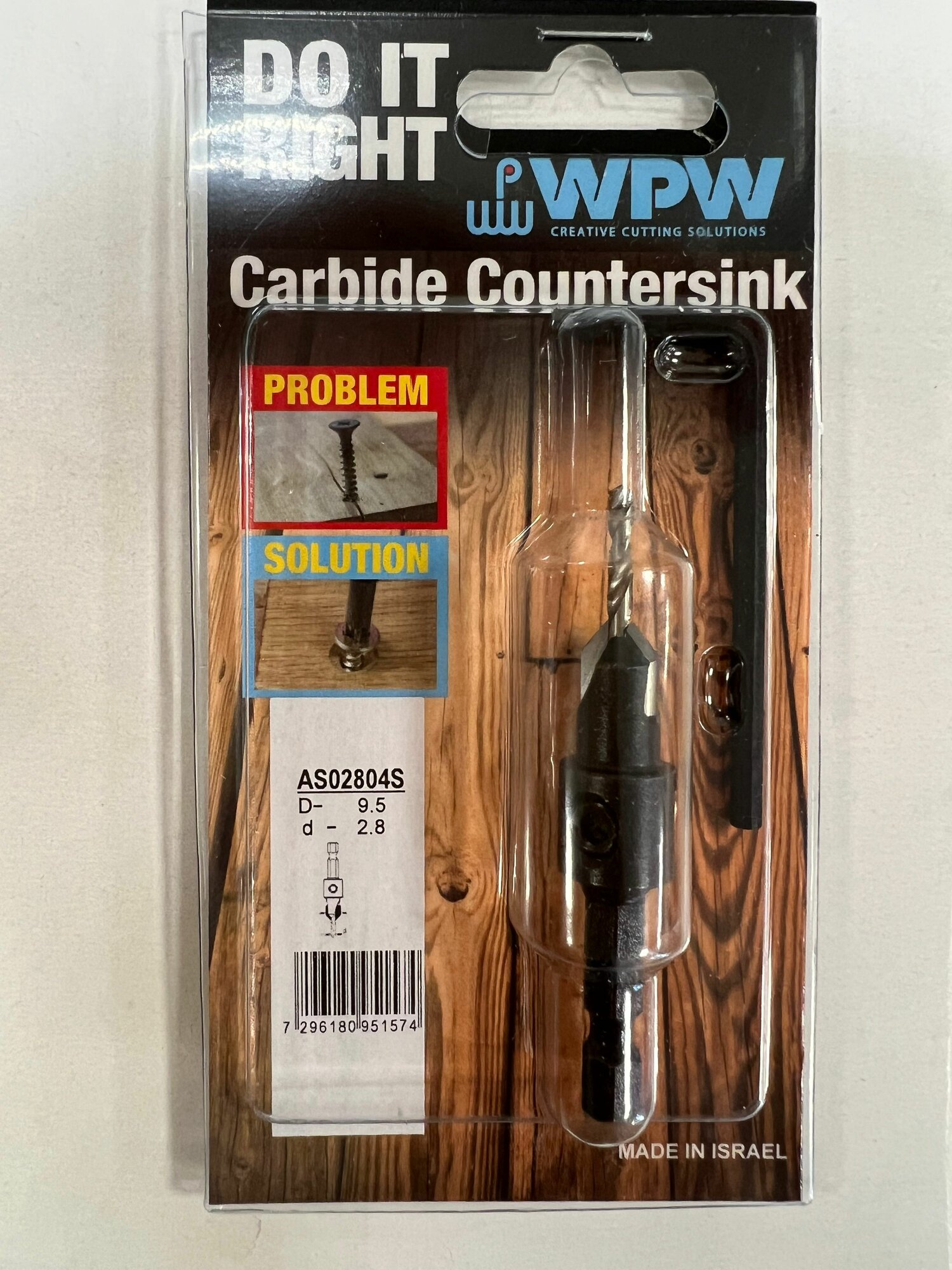 WPW Зенковка коническая D9,5 сверло 2.8 универсальная спираль S оправка хвостовик HEX1/4 (AS02804S)