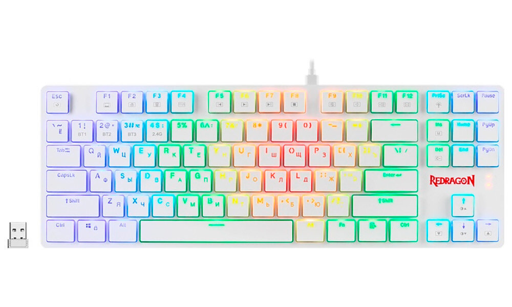 Механическая клавиатура Redragon Anubis RU, RGB, белый, BT+2.4G, тонкая (70506)