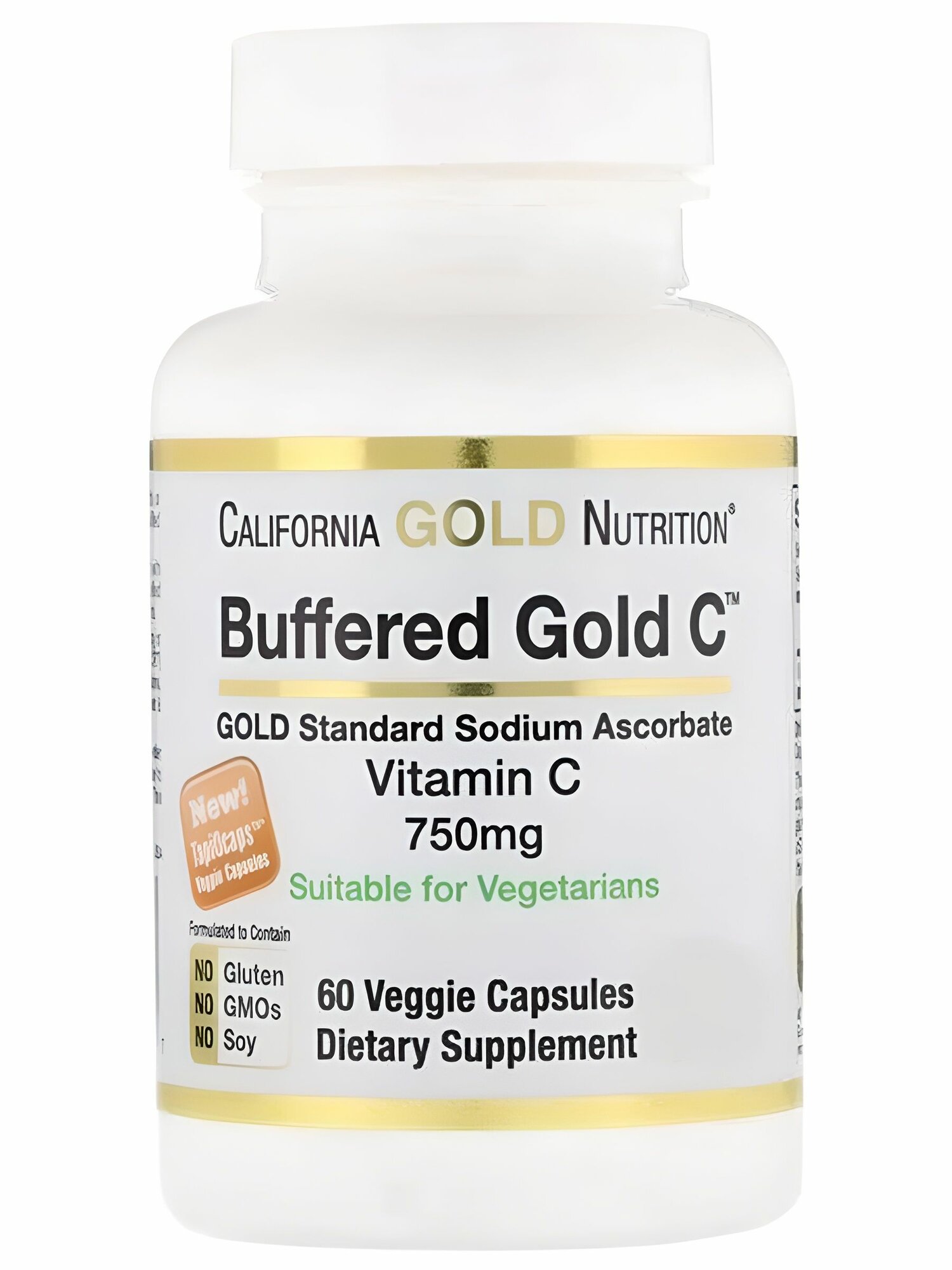 Витамин С California Gold Nutrition Buffered 750 мг 60 капсул, для иммунитета и кожи