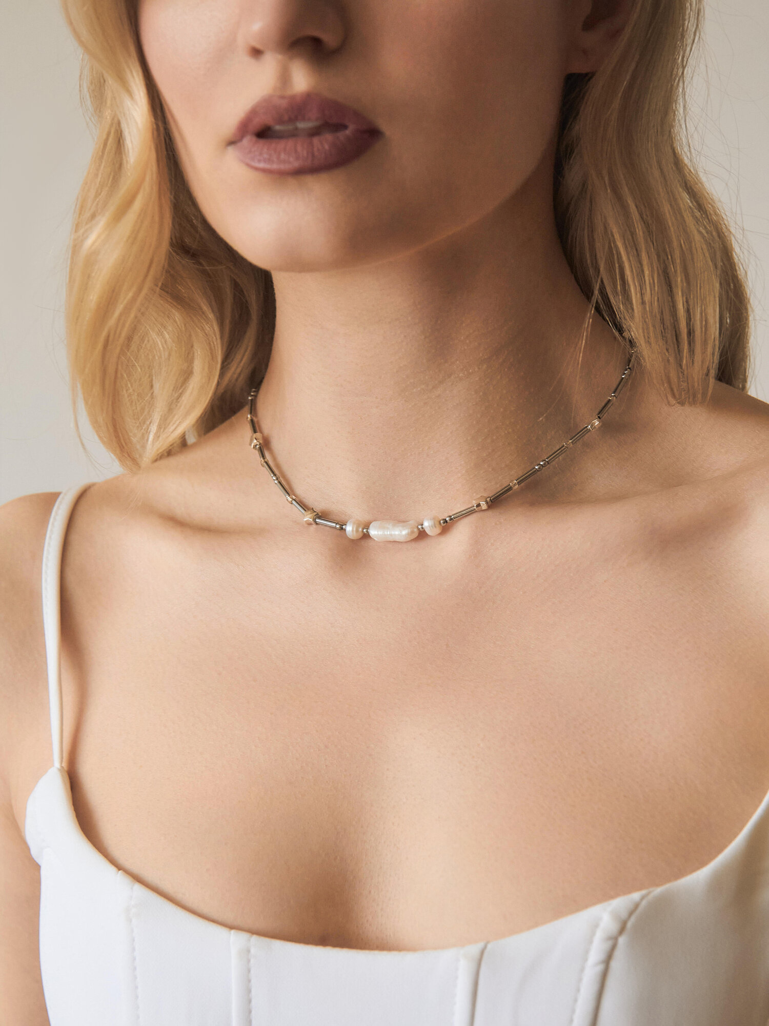 Колье, жемчуг барочный, жемчуг культивированный