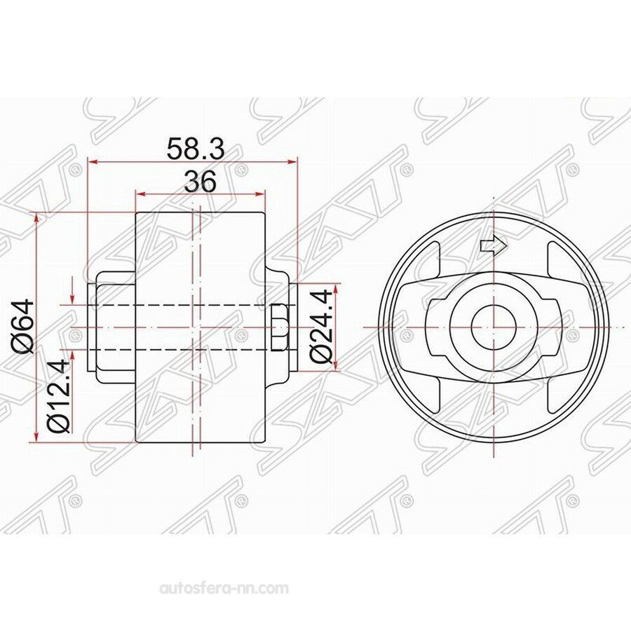 SAT ST4165142120 Сайлентблок Toyota Corolla (E150) 06-13 / RAV4 05-13 (Справа=Слева)