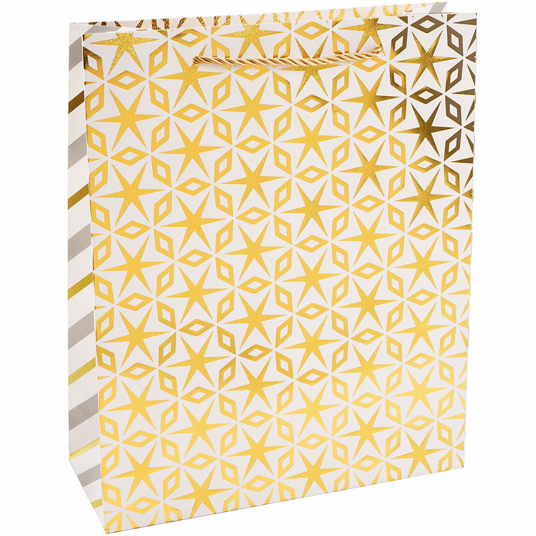 Пакет подарочный Дон Баллон 210 гр, золотой паттерн, дизайн №3, металлик, 23х18х10 см