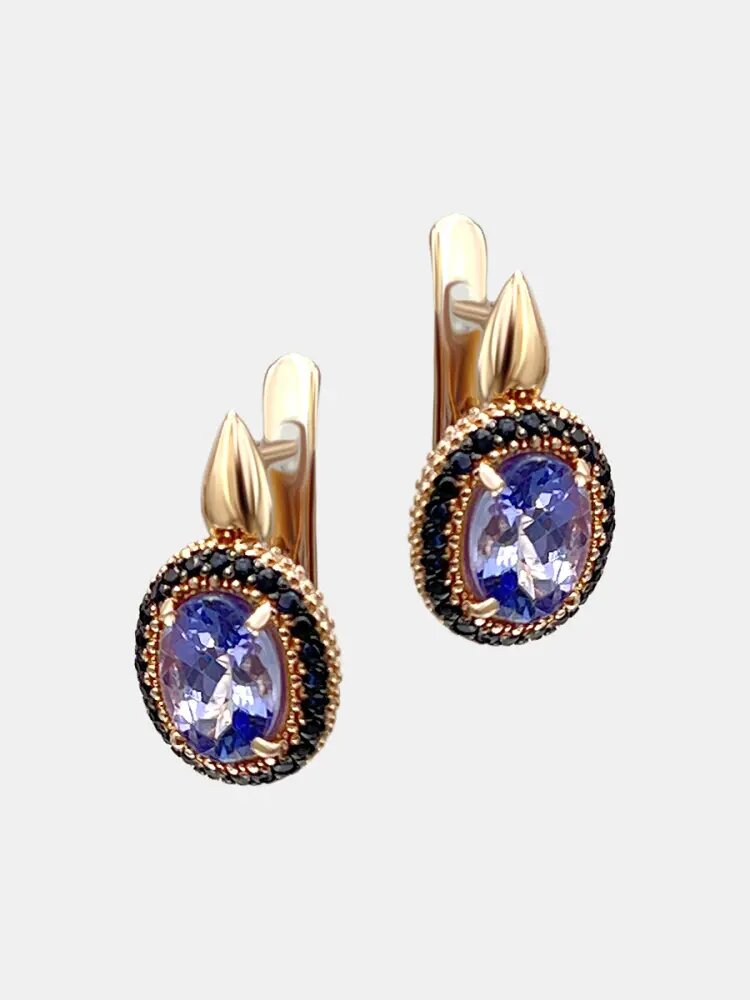 Серьги, красное золото, 585 проба, сапфир, танзанит