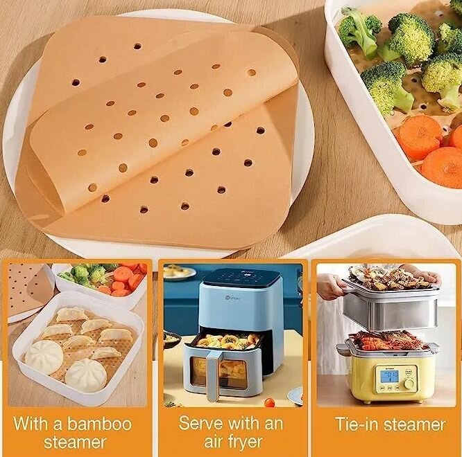 Бумага для фритюрницы 15×15 см (100 листов) - термостойкая, перфорированная, для выпечки, гриля, без пригорания