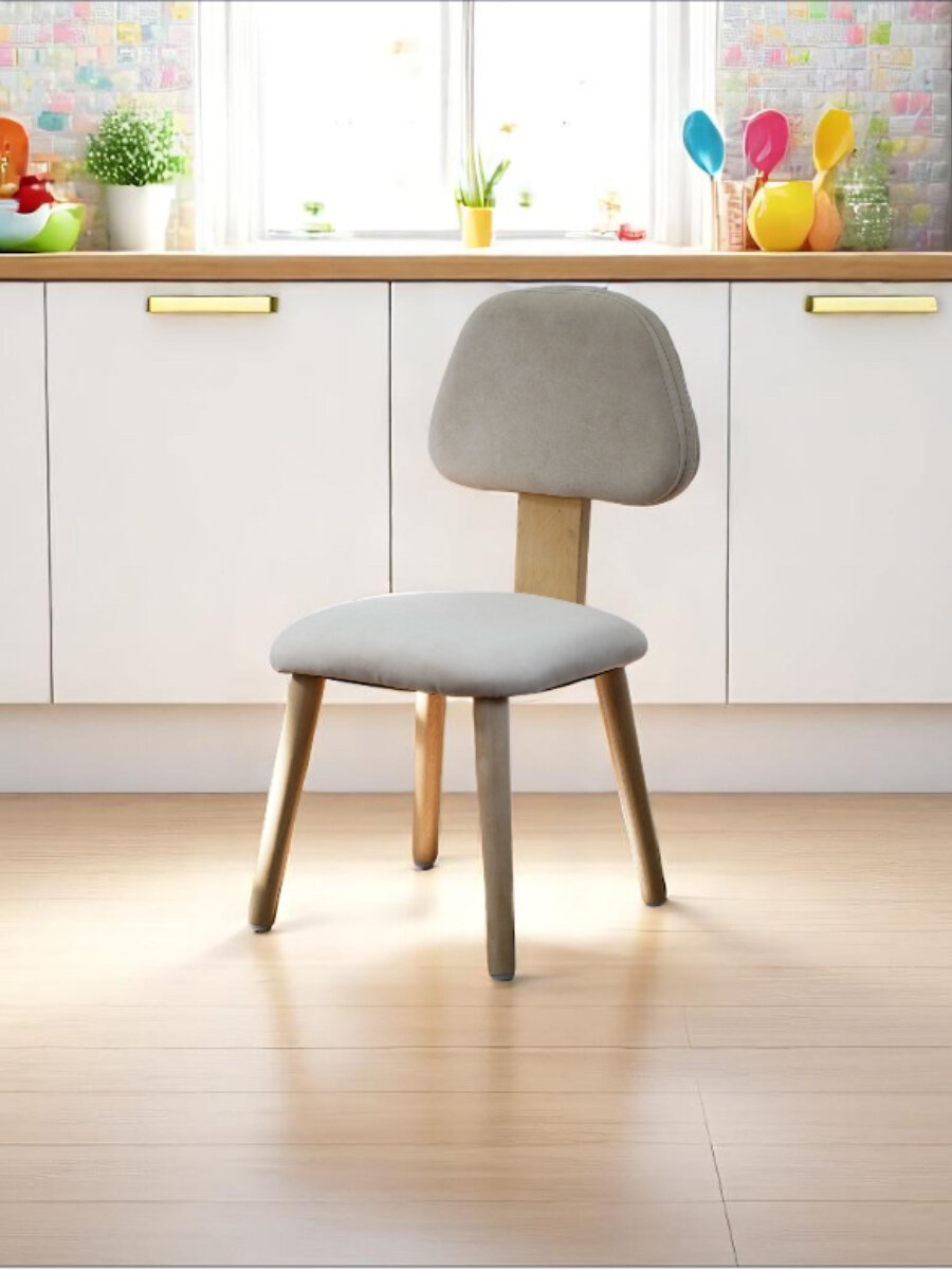 Стульчик детский мягкий Непоседа трапеция кремовый, деревянные ножки, рост ребенка 100-120 см