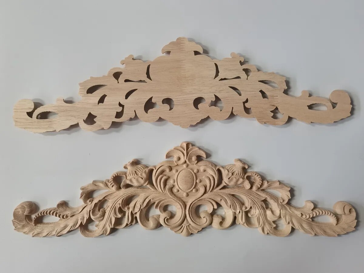 2 шт Длинная деревянная резная аппликация, инкрустация для настенной двери, зеркала, шкафа, комода, декор каминной полки 40X11CM