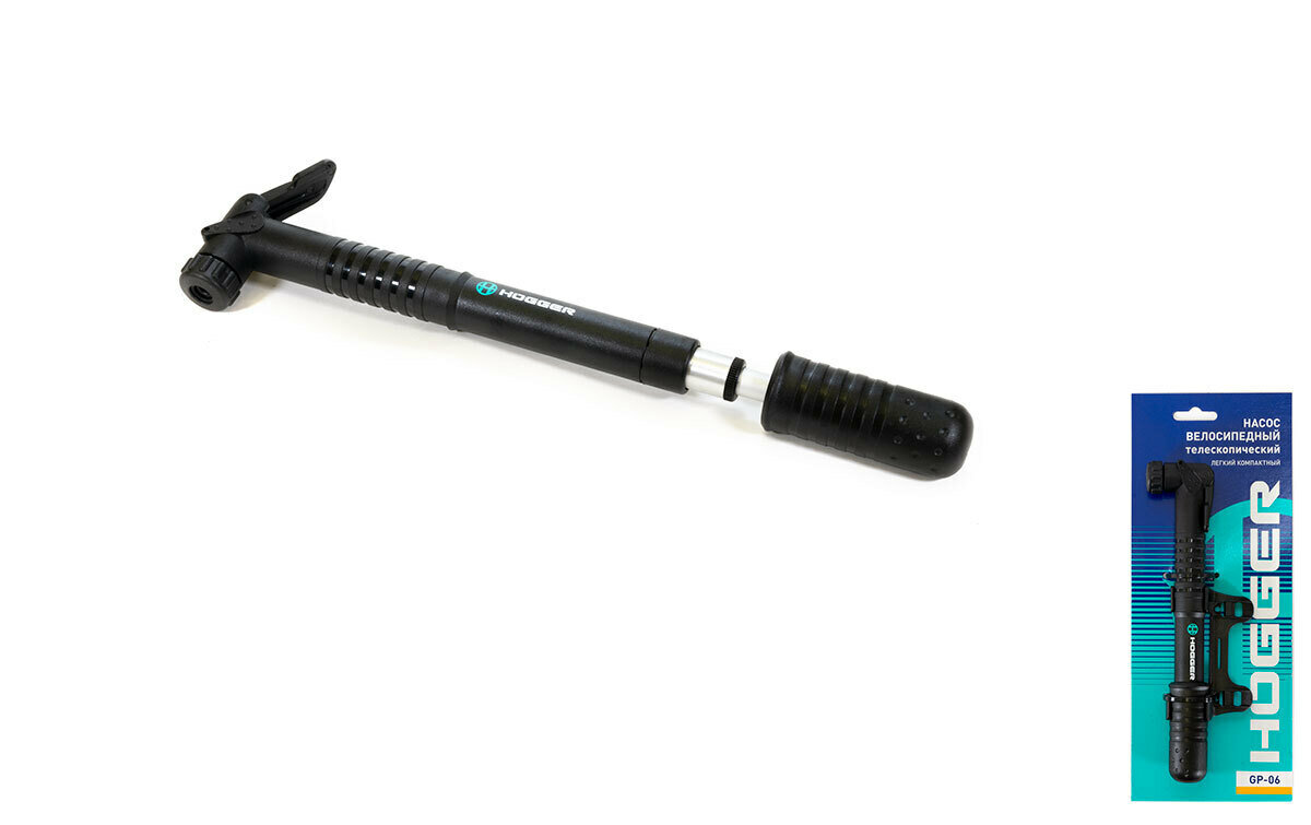 Насос HOGGER ручной ниппель AV/FV телескопический max 100 psi/7 bar 23см пластик черный