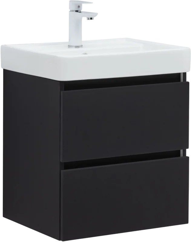 Тумба с раковиной Aquanet Вега 2.0 50, подвесная, черная матовая