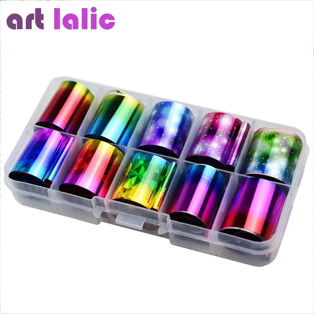 AB цветная голографическая фольга для ногтей, набор алмазных наклеек для переноса звездного неба, 10 шт, прозрачные маникюрные наклейки 25x60 см