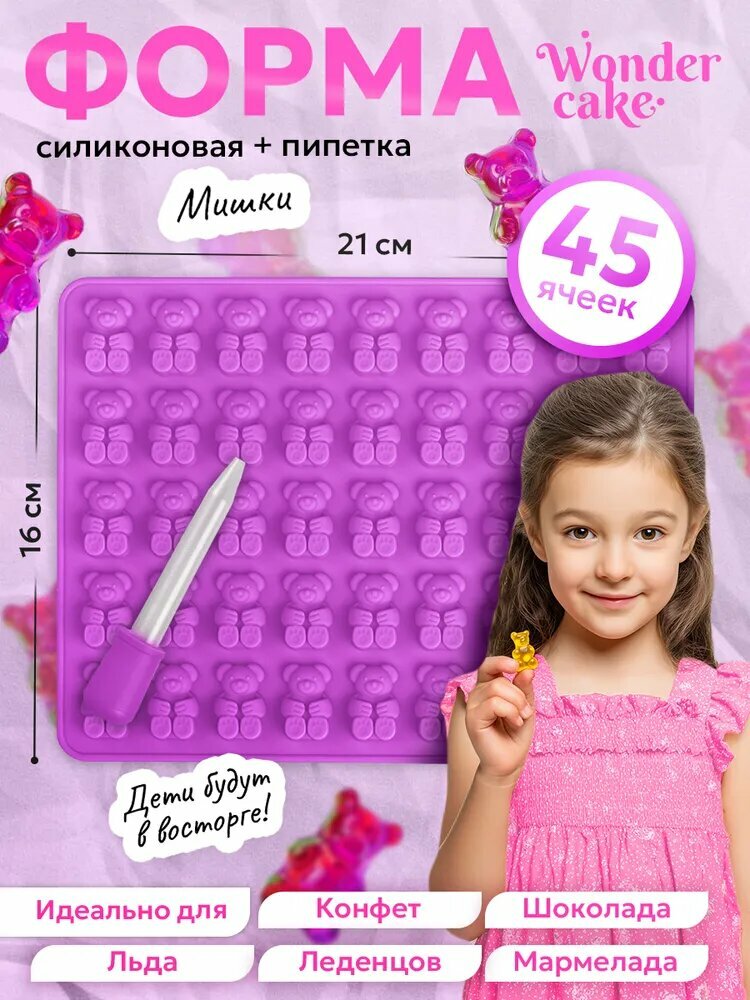 Форма для мармелада силиконовая мишки, с пипеткой